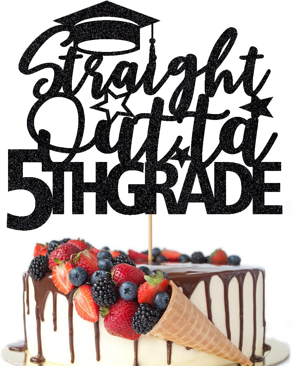 Amazon.com: Crseniny Black Glitter Straight Outta 5th Grade Cake Topper ...
