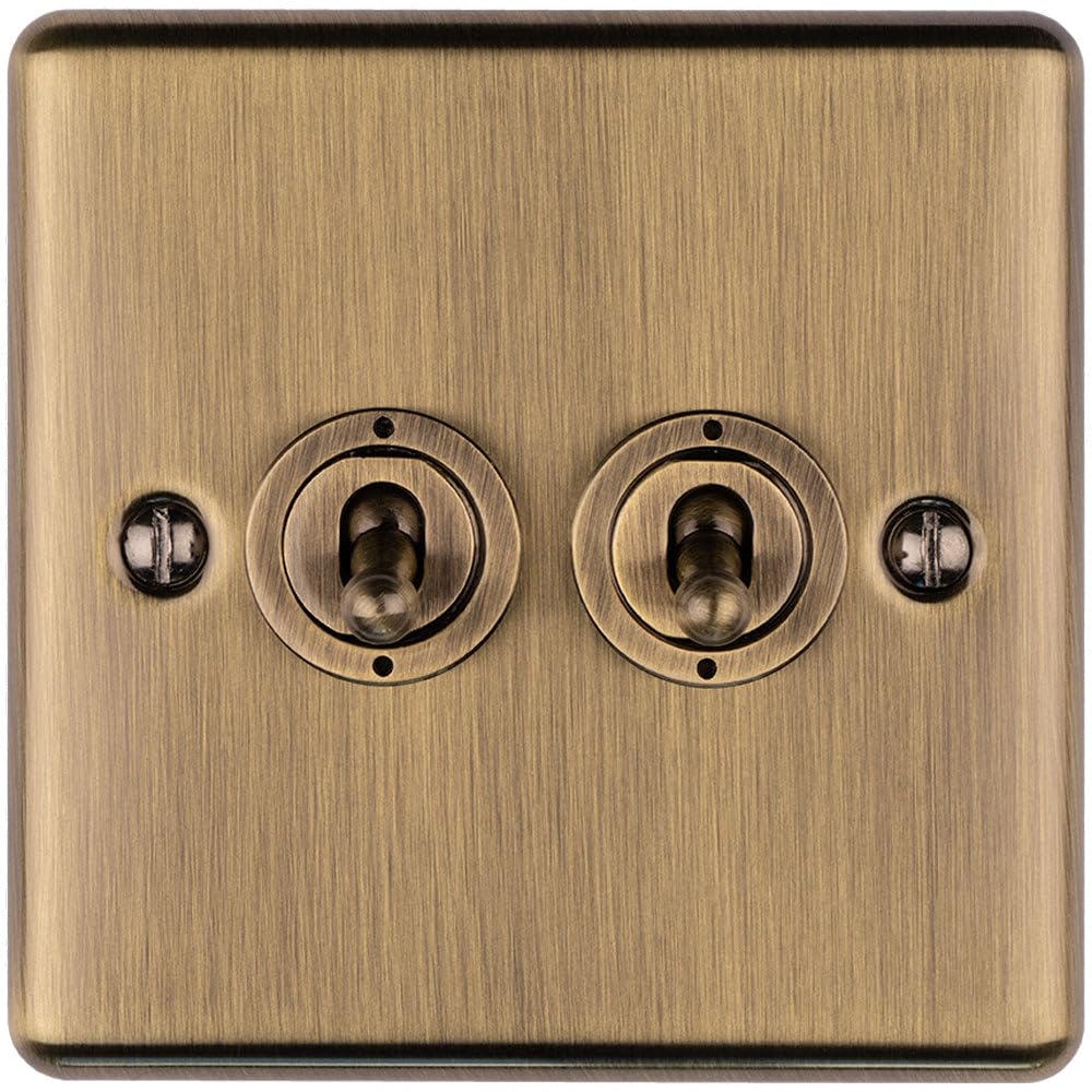 2 Gang Double Retro Toggle Light Switch Antique Brass 10A 2 Way Lever ...