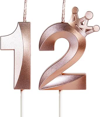 Amazon.com: 12th Birthday Candles for Cake, Number 12 Rose Gold Candles ...