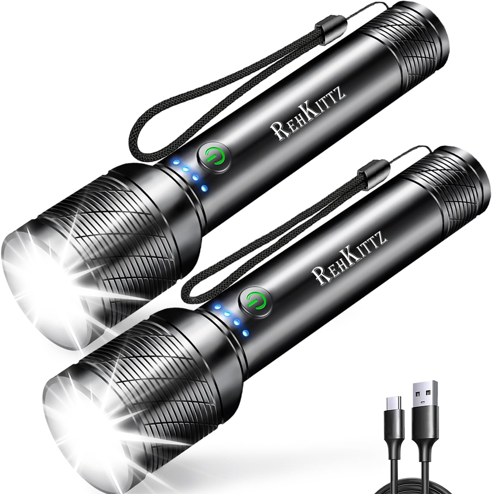 REHKITTZ Torch, LED Rechargeable Torches(Built-in Large Capacity ...