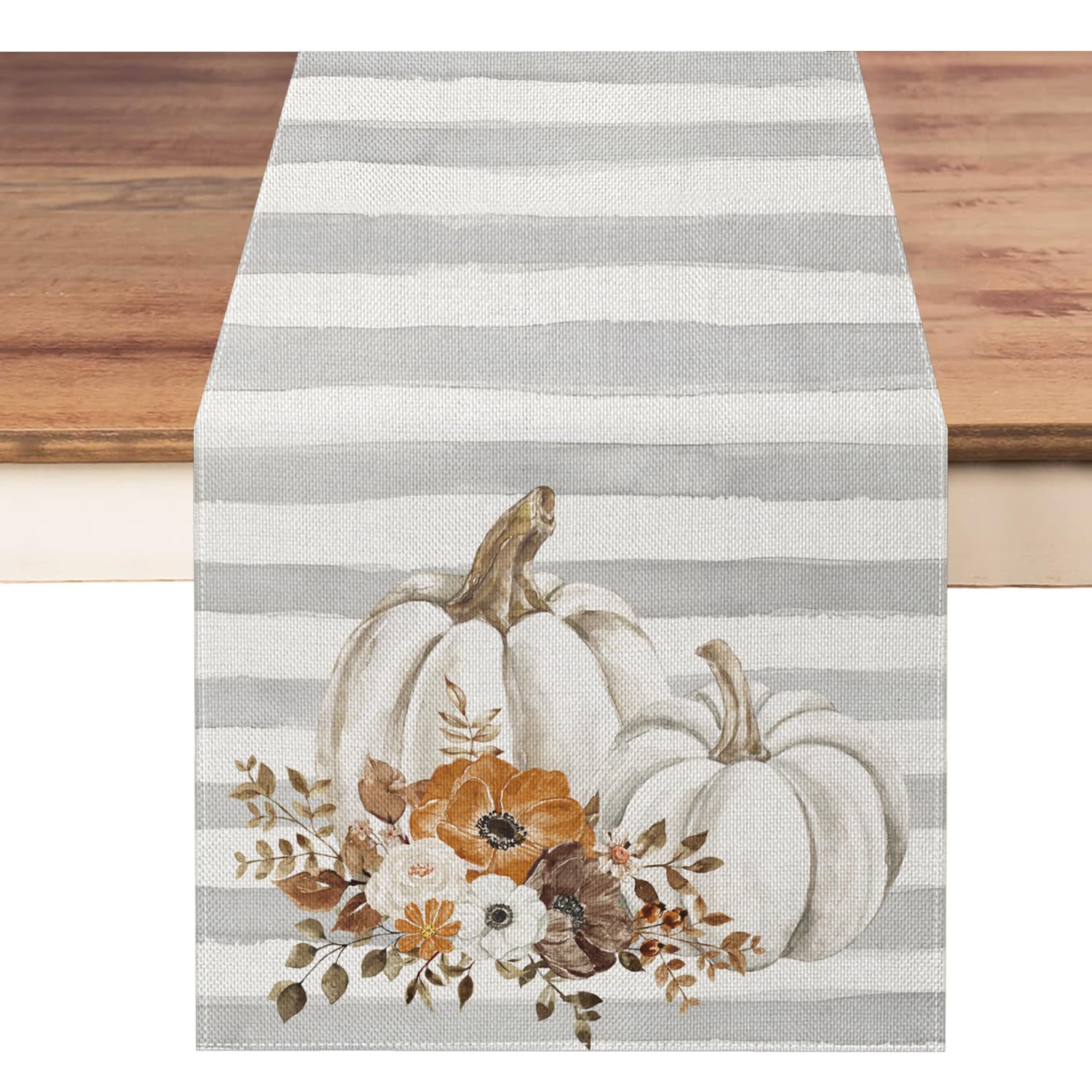 Amazon.com: Fall Table Runner 13x72 Inch,Pumpkins with Flowers Grey ...