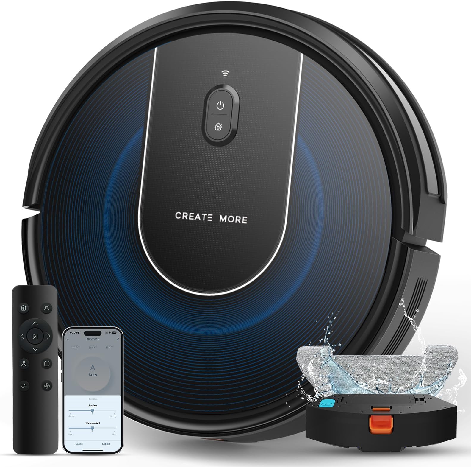 Bagotte Robot Vacuum Cleaner with Mop,5000PA Strong Suction Robotic ...
