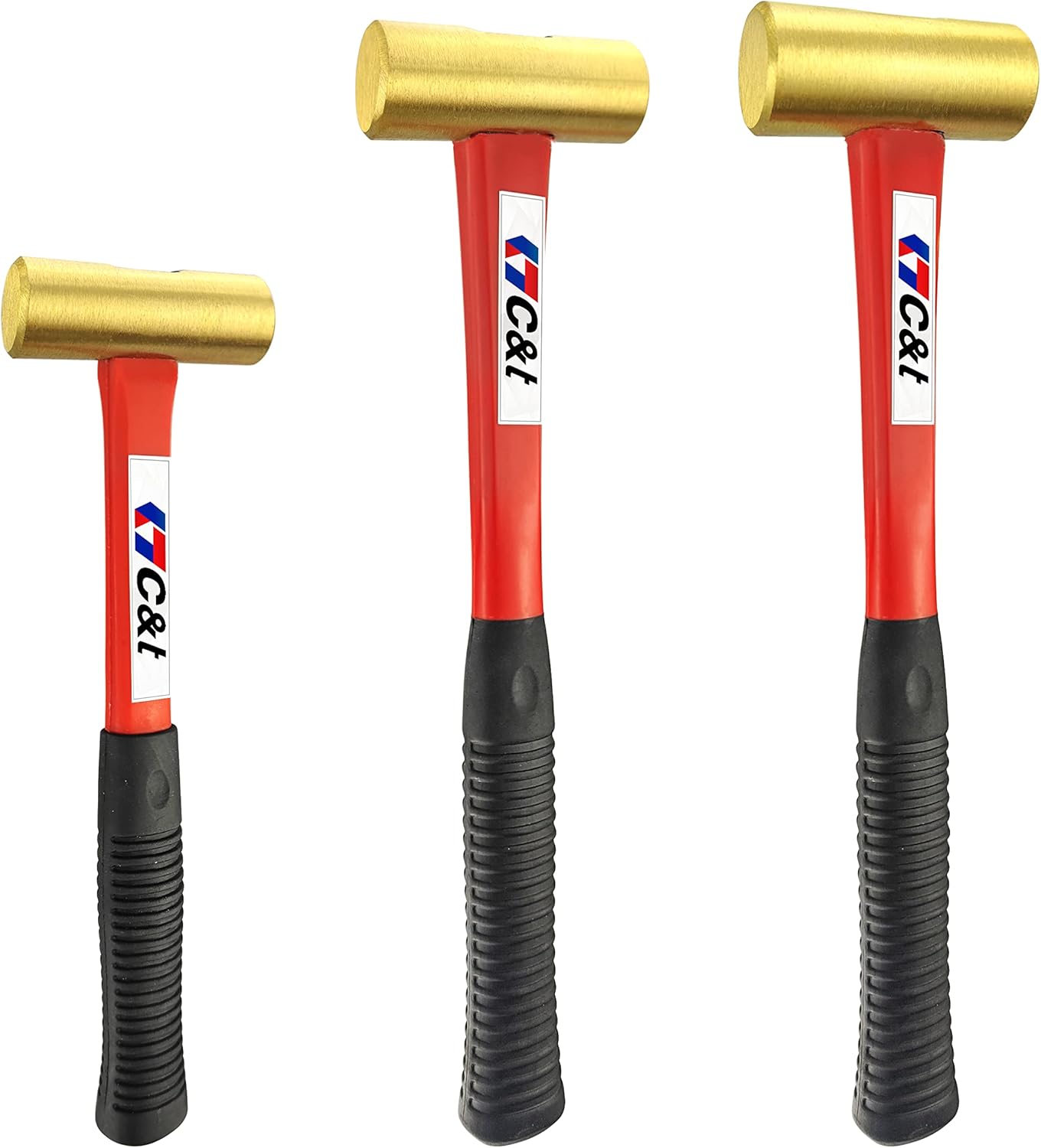 C&T 3-Piece Hammer Set,Jacketed Fiberglass Brass Hammer,16, 24, 32oz ...