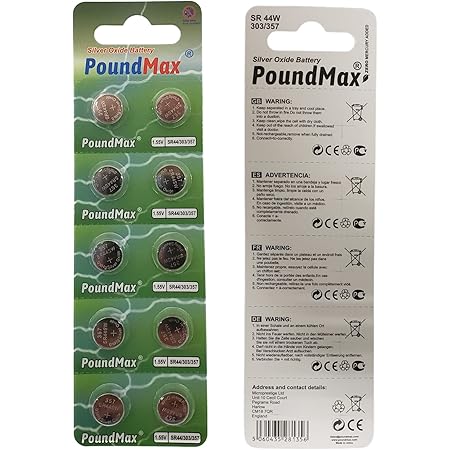 Amazon.com: 10 x PoundMax SR44 1.55 V Silver Oxide Button Cell Battery ...