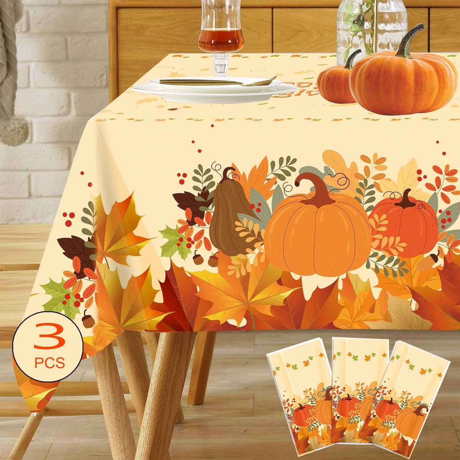 Amazon.com: Thanksgiving Fall Tablecloths 3 Pack , Pumpkin Maple Leaves ...
