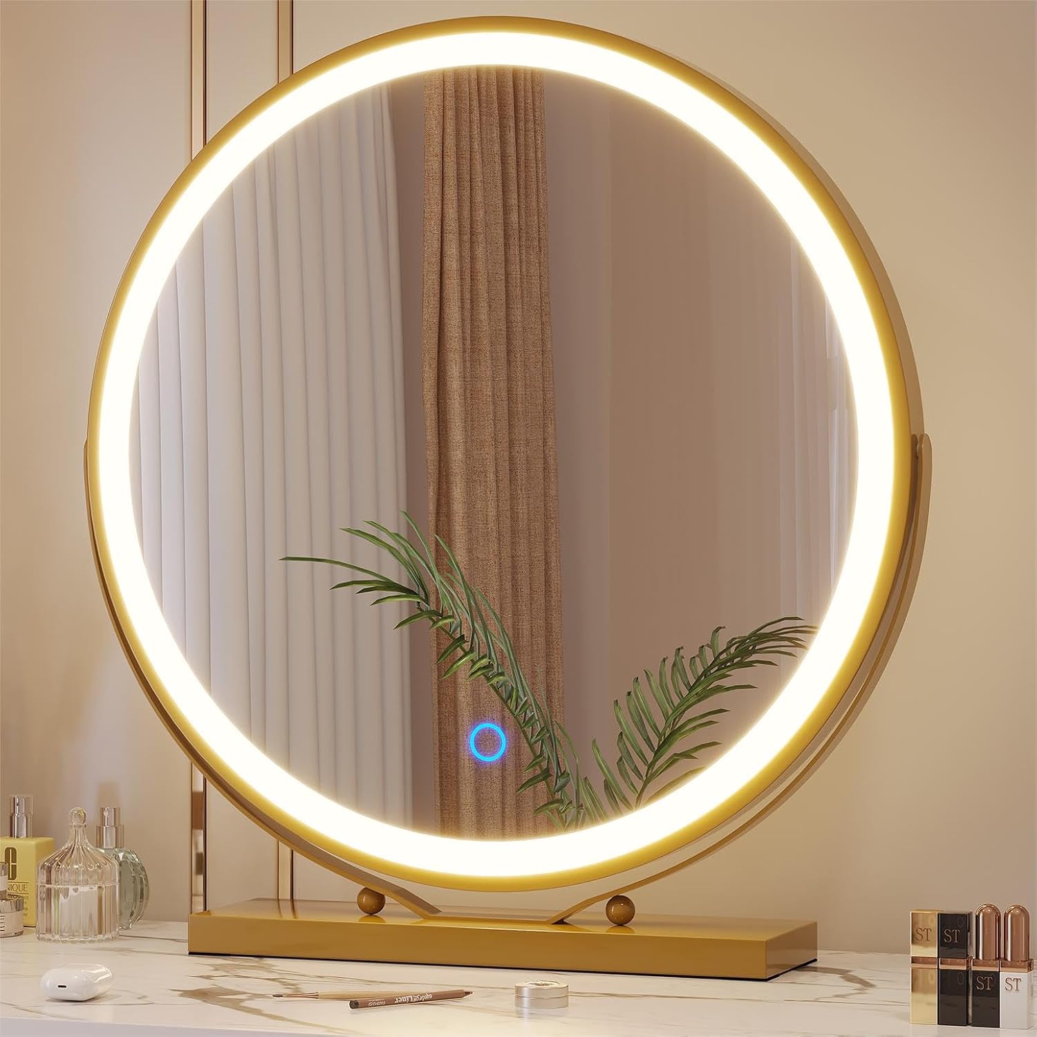 ZKIODV Vanity Mirror with Light, LED Makeup Mirror, Round Gold Mirror ...