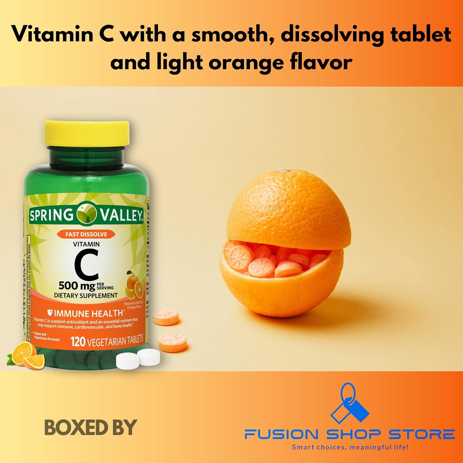 Spring Valley Vitamina C Sabor Laranja 500mg - Dissolve Rápido, 120 ...