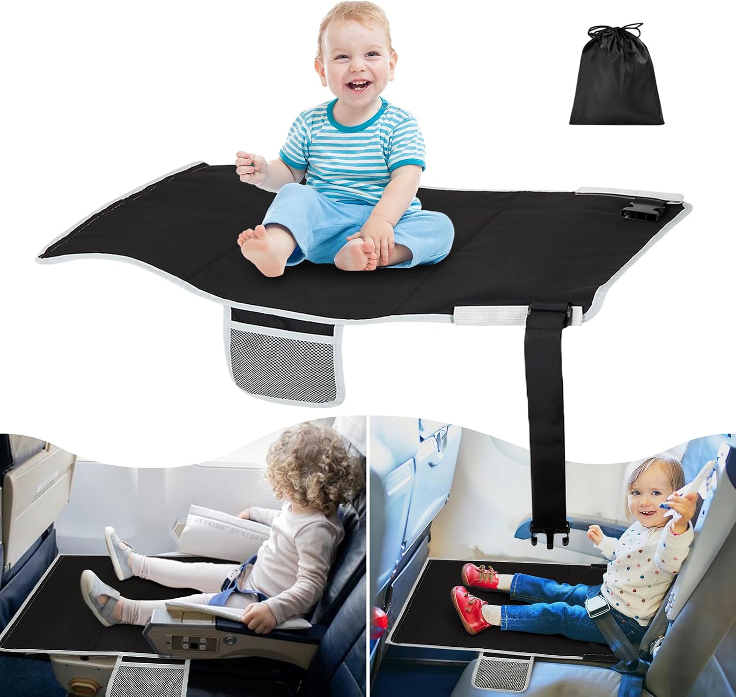 Toddler Airplane Bed, Black Kids Seat Extender Travel Bed, Safe Baby ...