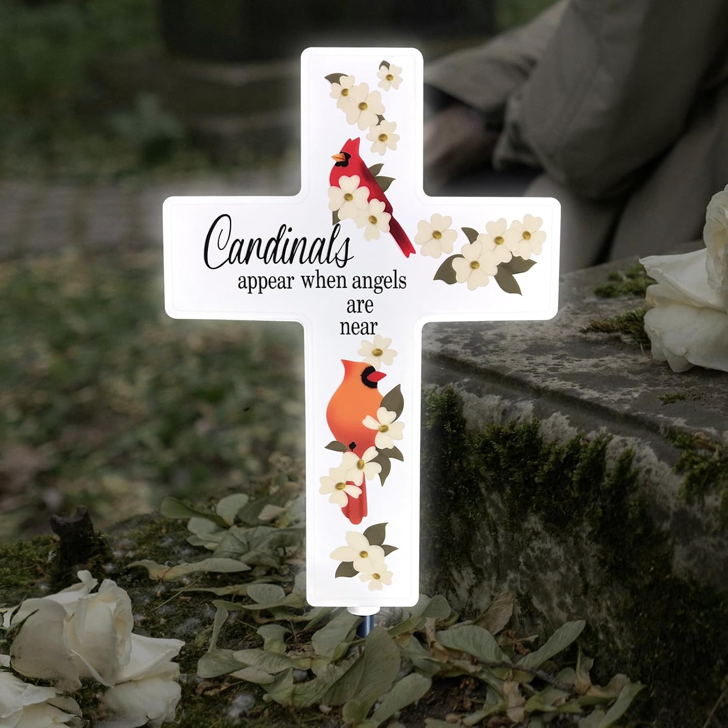 Amazon.com : Solar Lighted Cross Cardinal Grave LED White Garden Cross ...