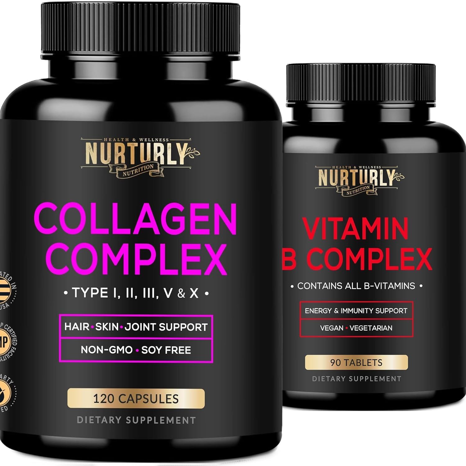 Amazon.com: NURTURLY Vitamin B Complex and Multi Collagen Peptides ...