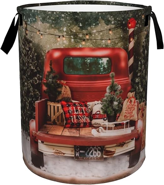 Amazon.com: Christmas Red Truck Laundry Basket,snowflakes Forest ...
