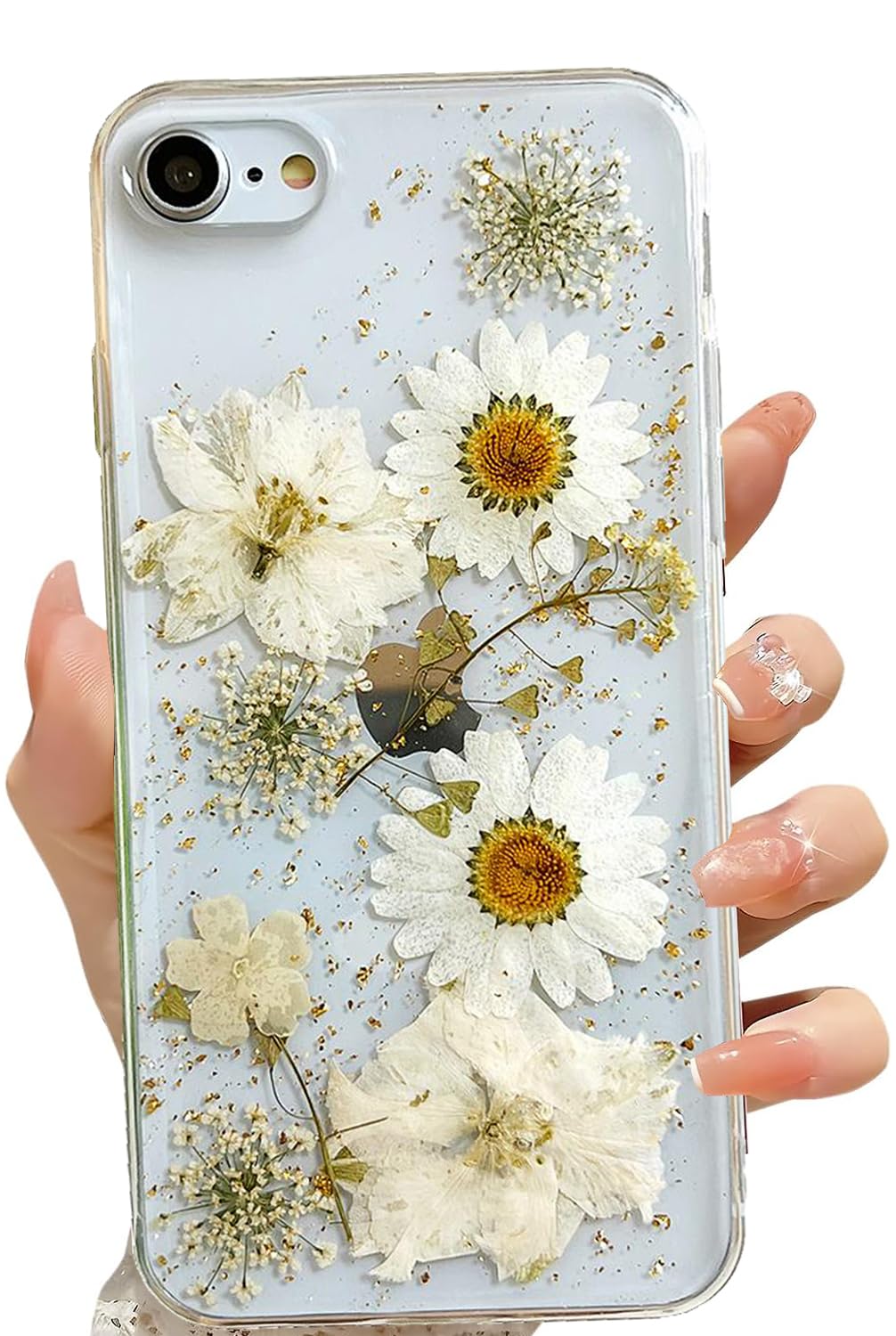 Amazon.com: LSEEKA for iPhone SE 2022/ SE 2020/8/7 Clear Case with Pressed Real Flowers Design ...