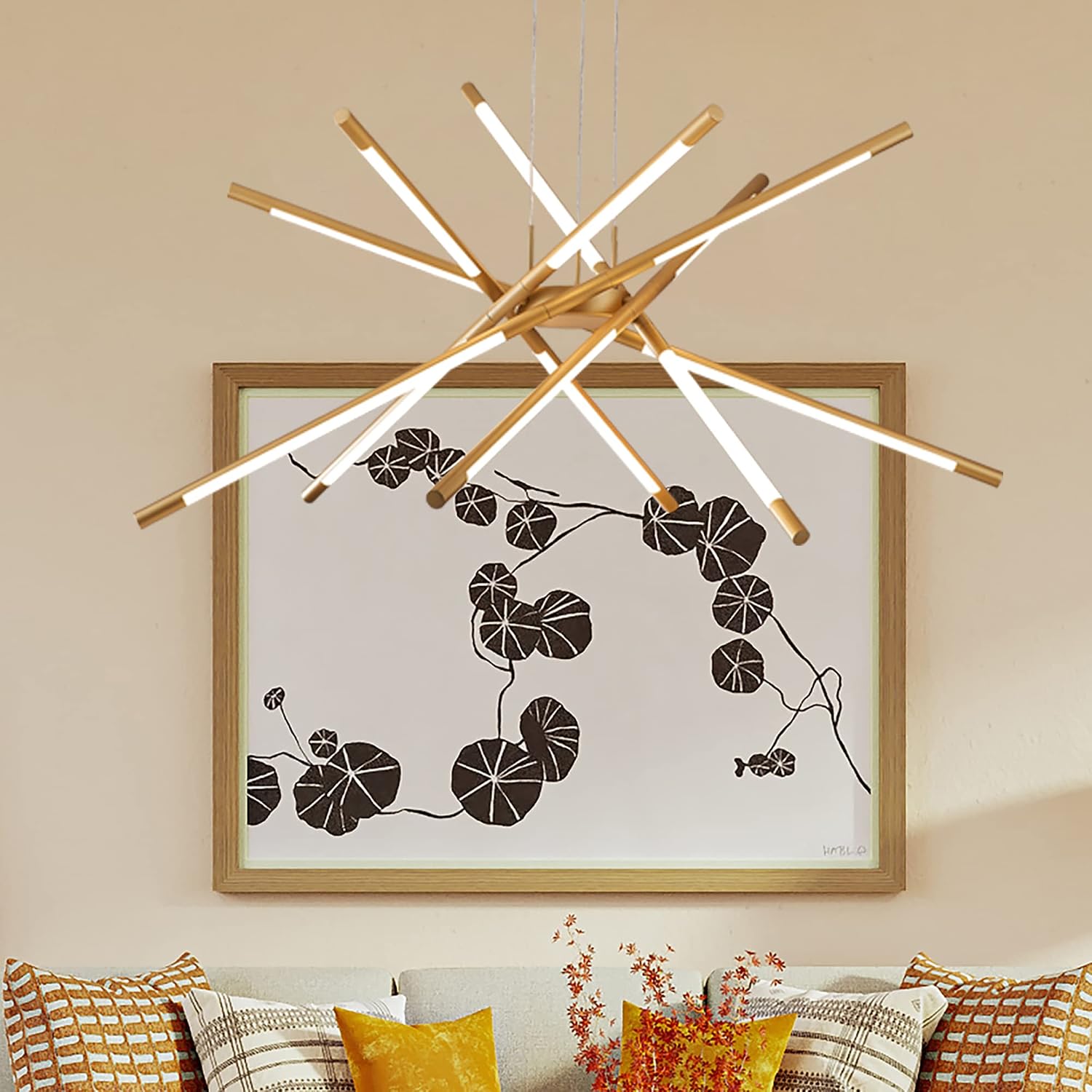Illuminati Gold Modern LED Chandelier Sputnik Pendant Light Fixture ...