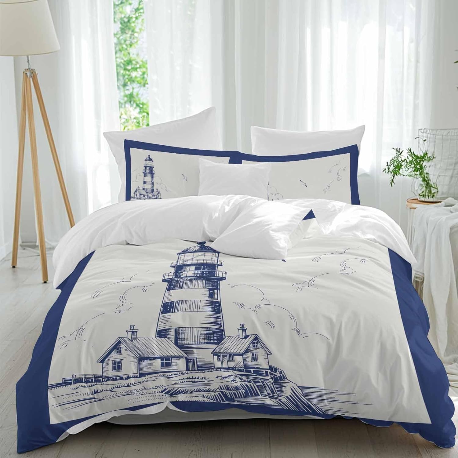 Amazon.com: 3 Piece Bedding Duvet Cover Set Full Size, Lighthouse ...