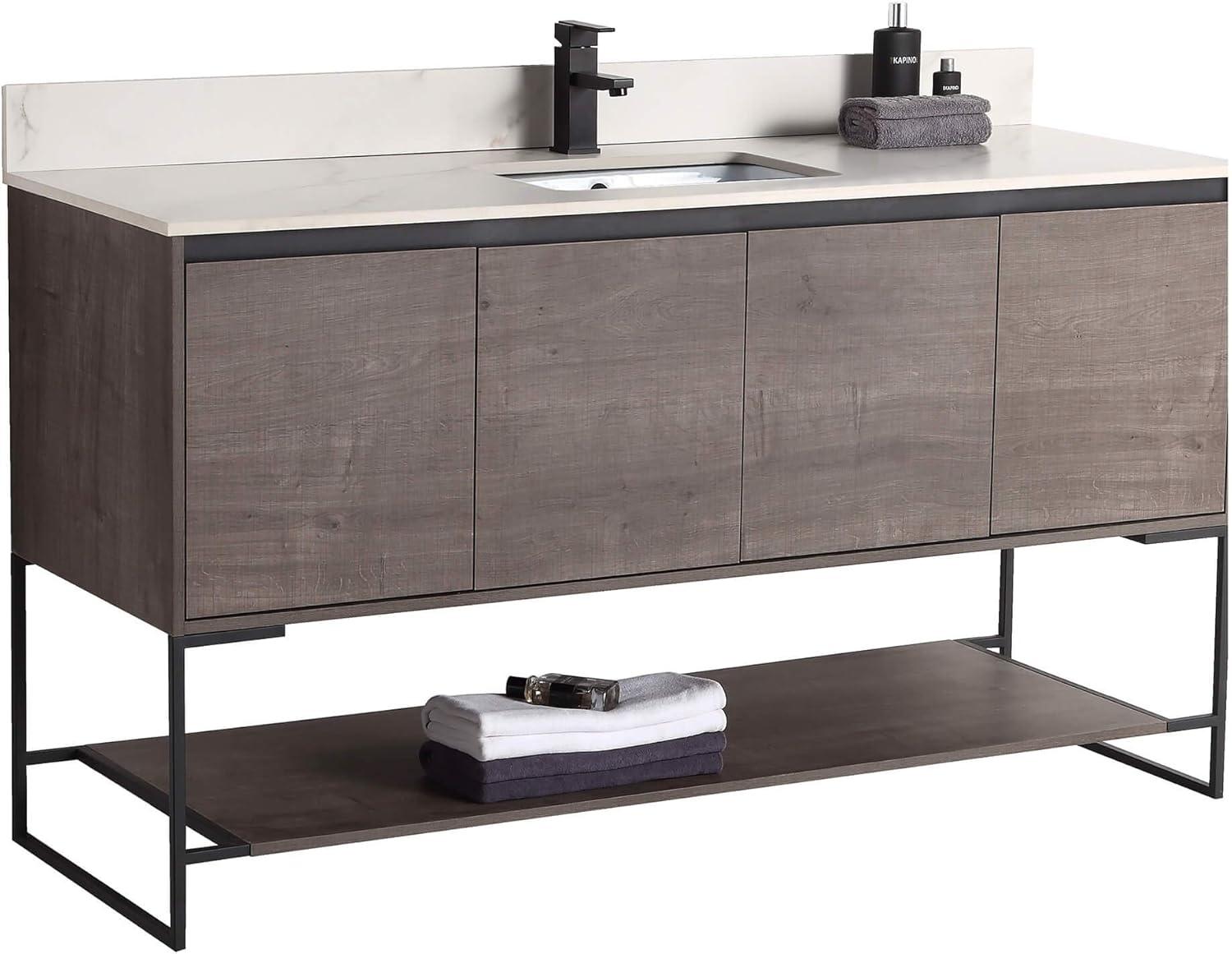 Fine Fixtures 60 Inch Bathroom Vanity with Sink - Modern Knob Free ...