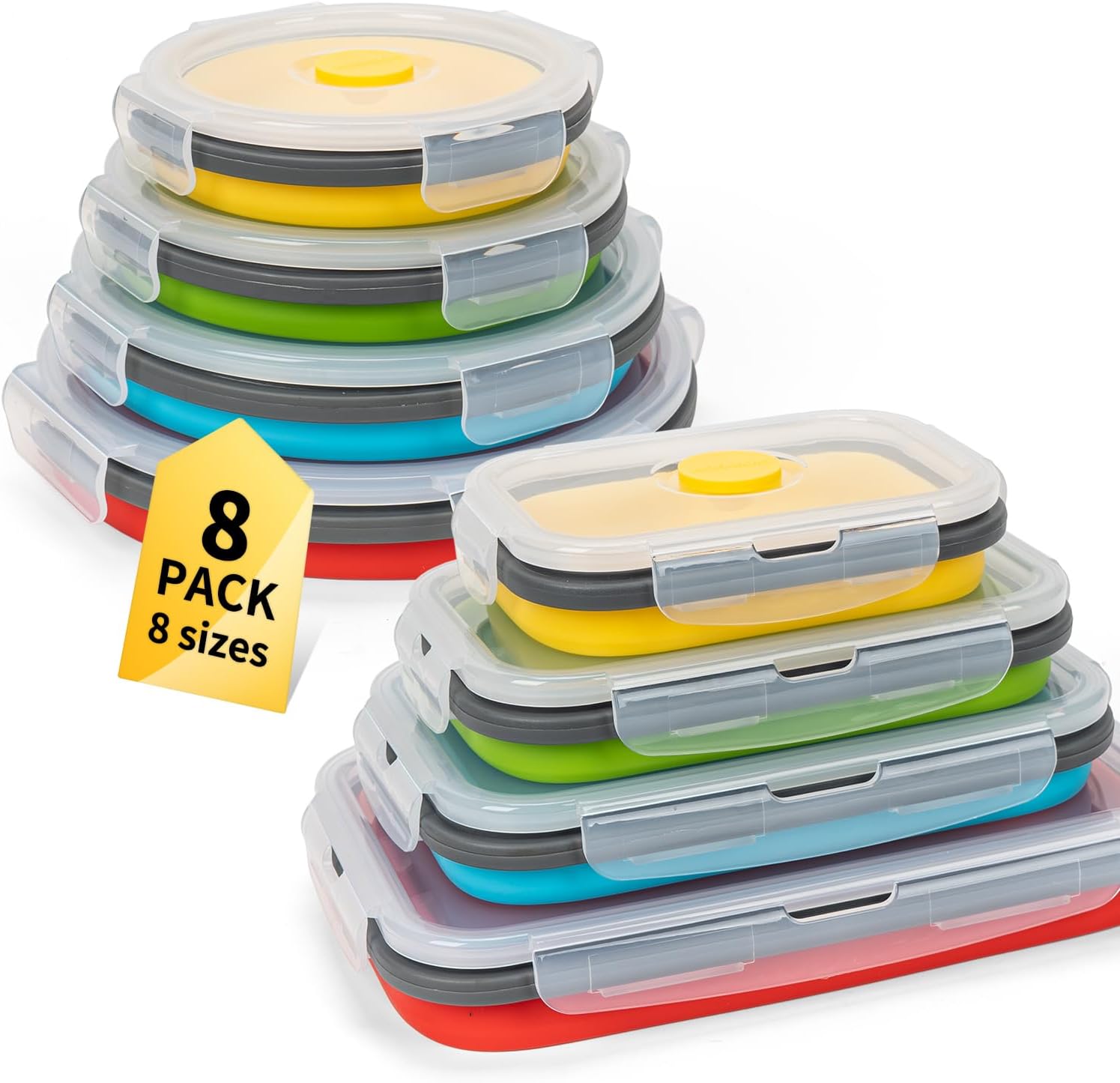 Amazon.com: Collapsible Food Storage Containers with Lid & Air Vent, 8 ...