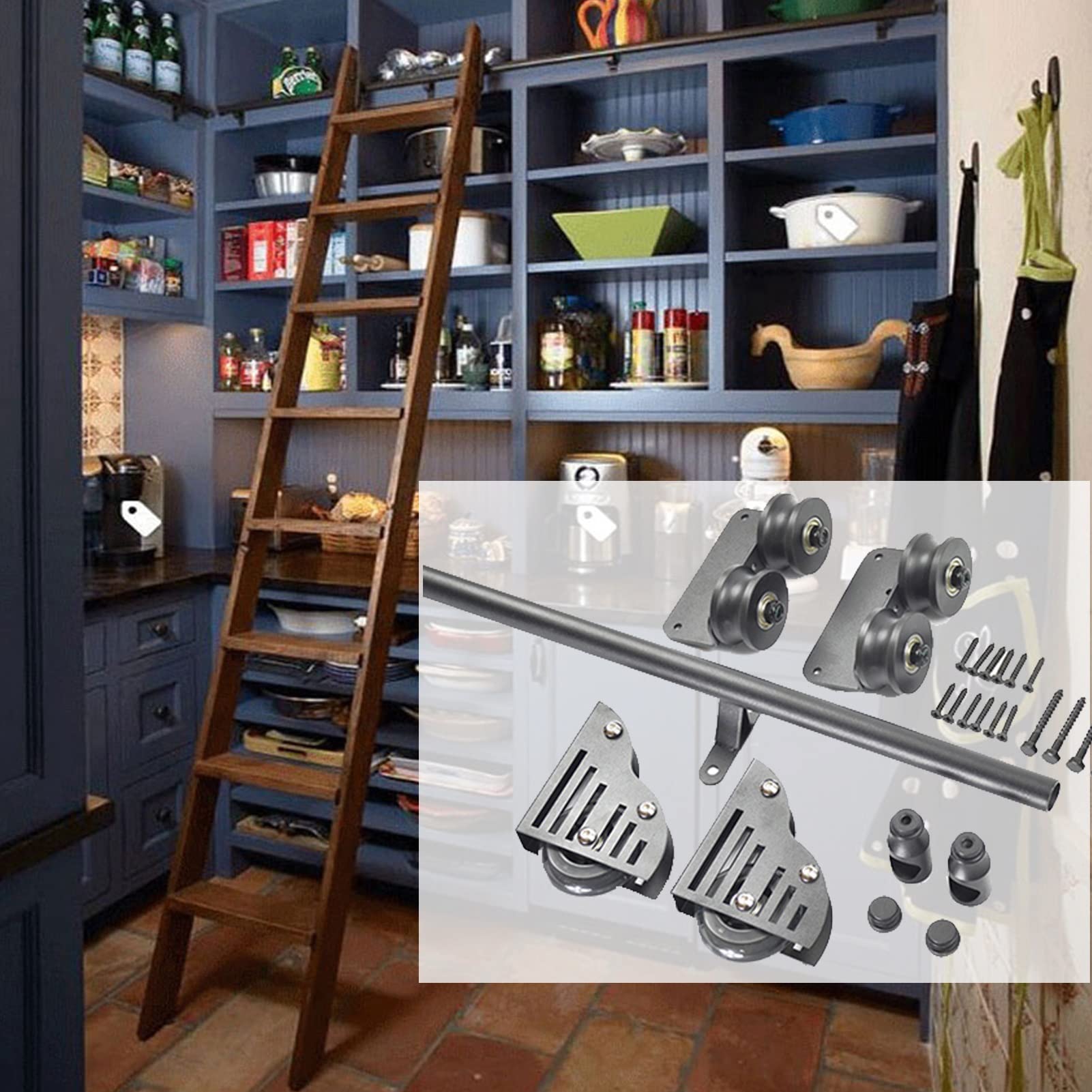 Buy QHYXT Sliding Door Hardware Rolling Library Ladder Track Kit(No ...