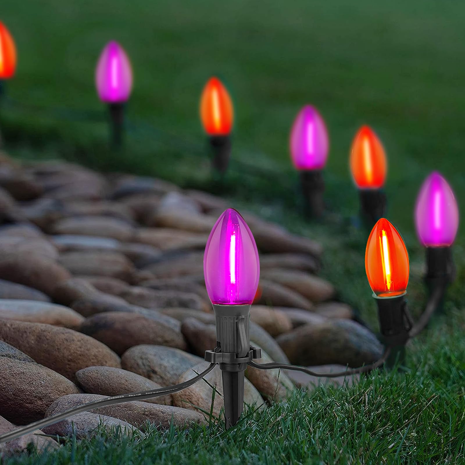 C9 Outdoor Halloween Pathway Lights, 19.5Ft C9 LED Orange Purple ...