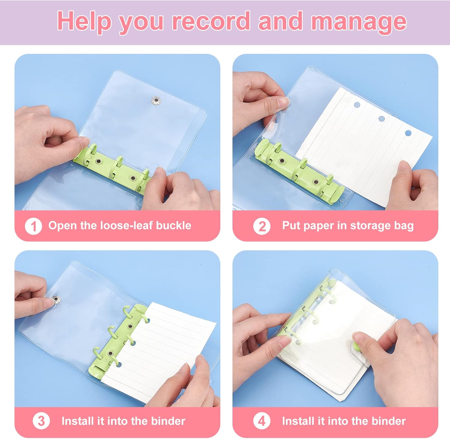 BENECREAT 4Pcs 4 Colors Clear PVC Binder Cover with Loose Leaf Book ...