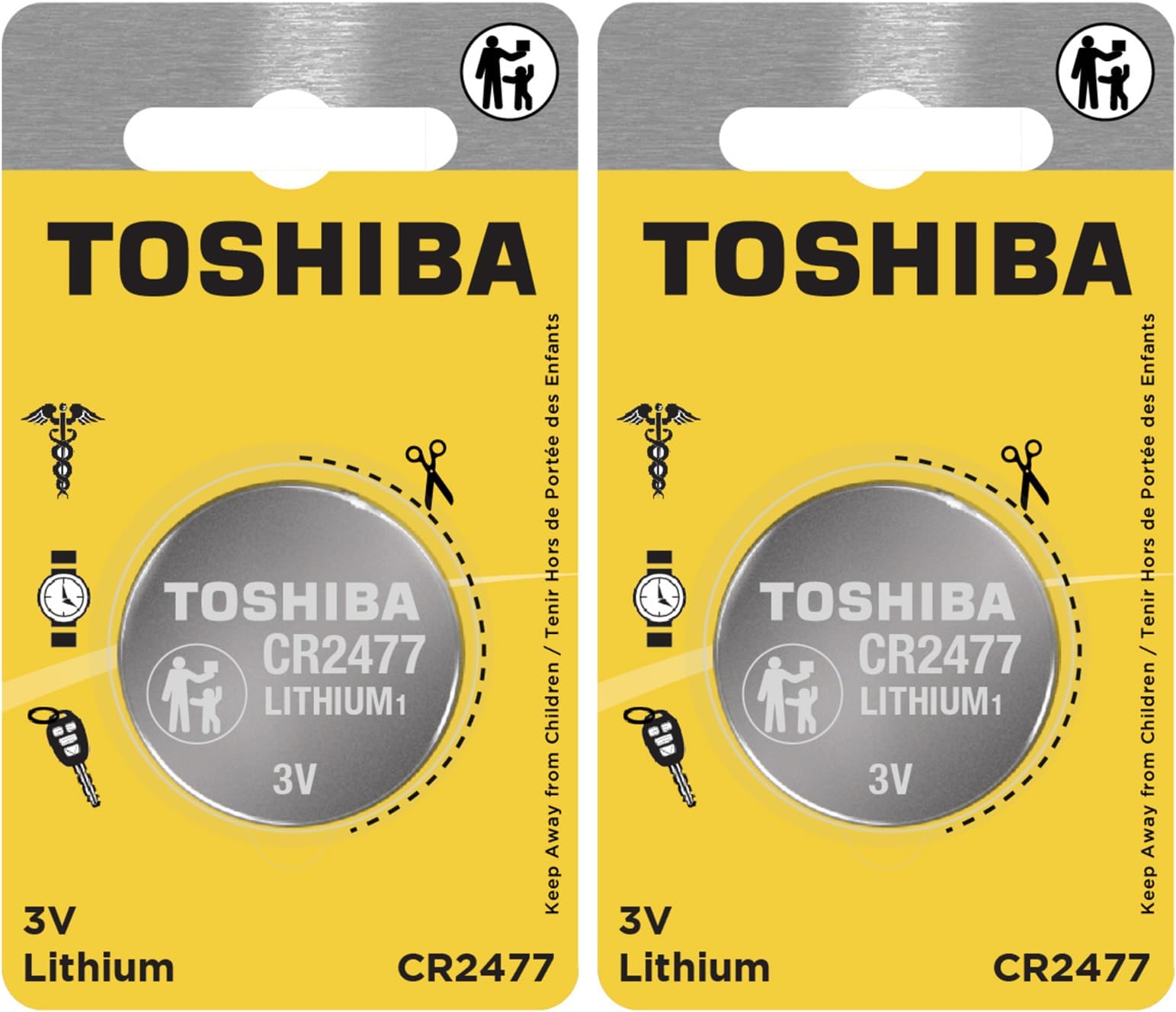 Amazon.com: TOSHIBA CR2477 3V Lithium Coin Cell Child Resistant Blister ...
