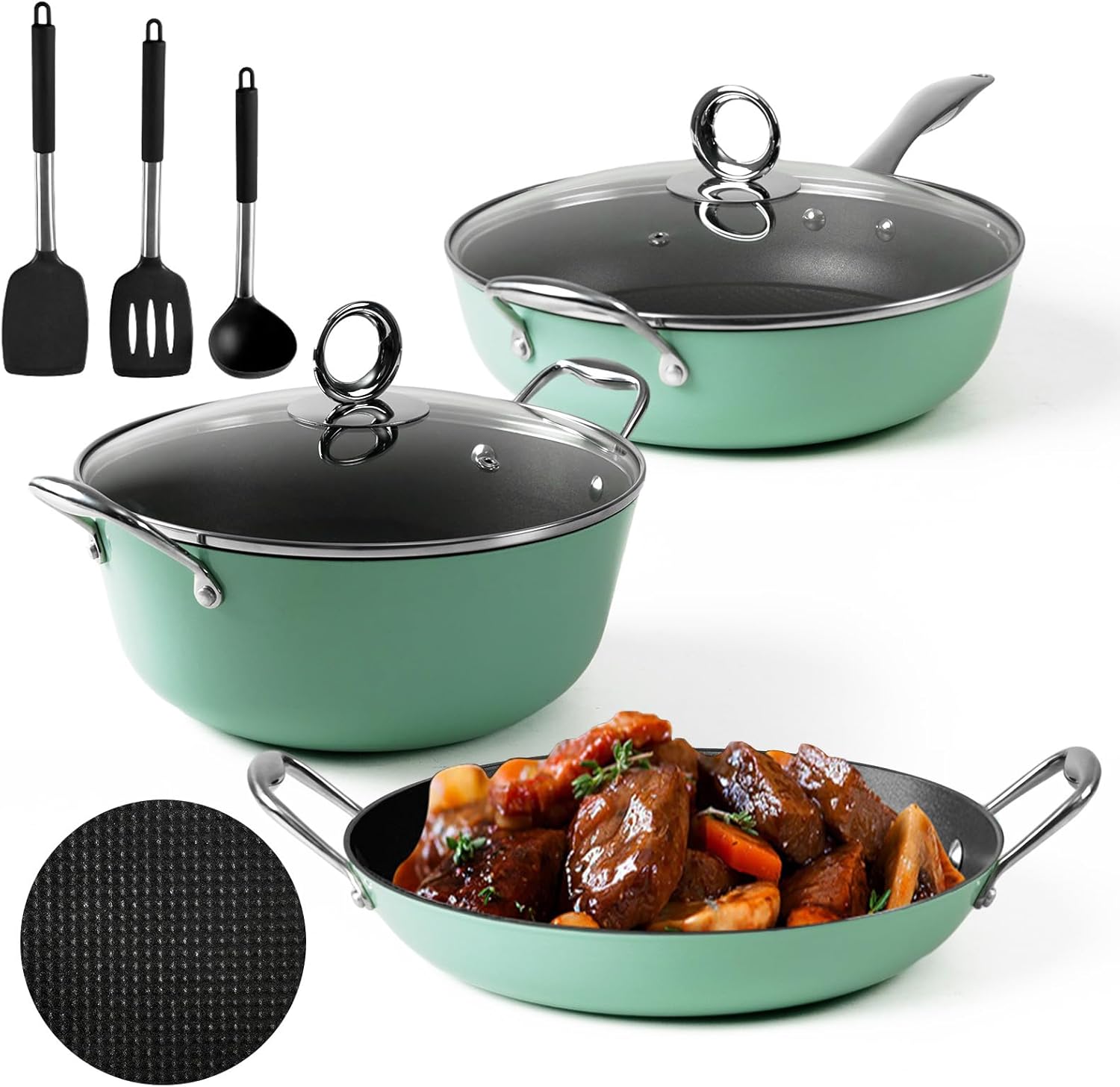 Amazon.com: CADIVIZZO 8Pcs Cast Iron Pots and Pans Set Nonstick Kitchen ...