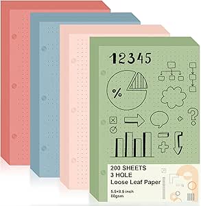 Amazon.com : 200 Sheets Half Letter 3 Hole Notebook Dot Grid Paper 5-1/ ...