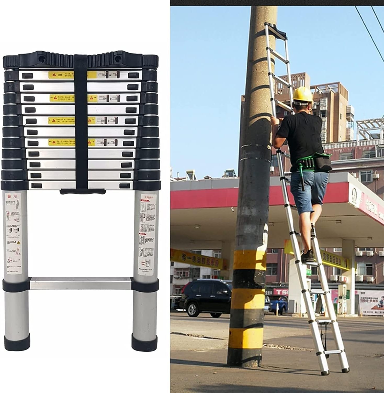 Telescopic Ladder Extension Ladder with Stabilizer Lightweight ...