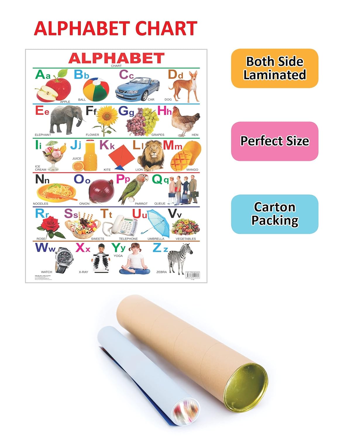 Alphabet Educational Wall Chart for Kids - Both Side Hard Laminated ...