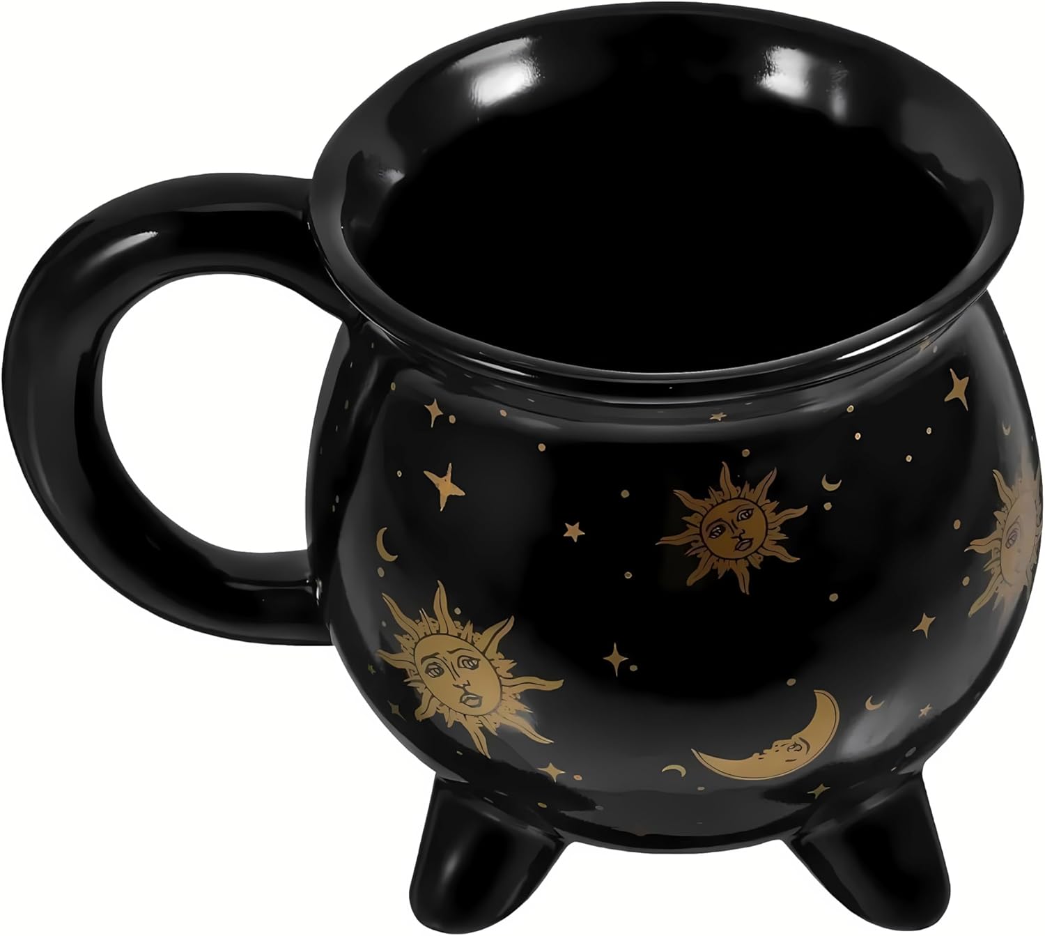 Amazon.com: Black Ceramic Cauldron Mug 12oz – Celestial Sun & Moon ...