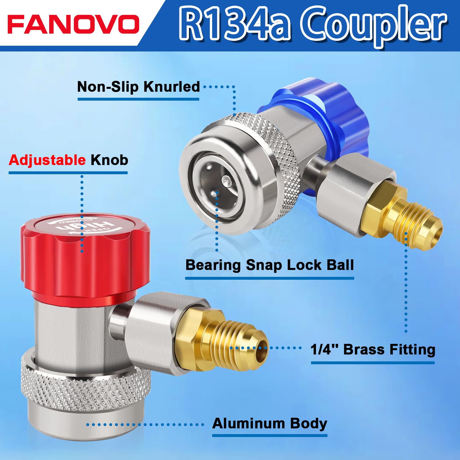 Snapklik.com : FANOVO R134a AC Adapter Kit High Low Pressure Knob ...