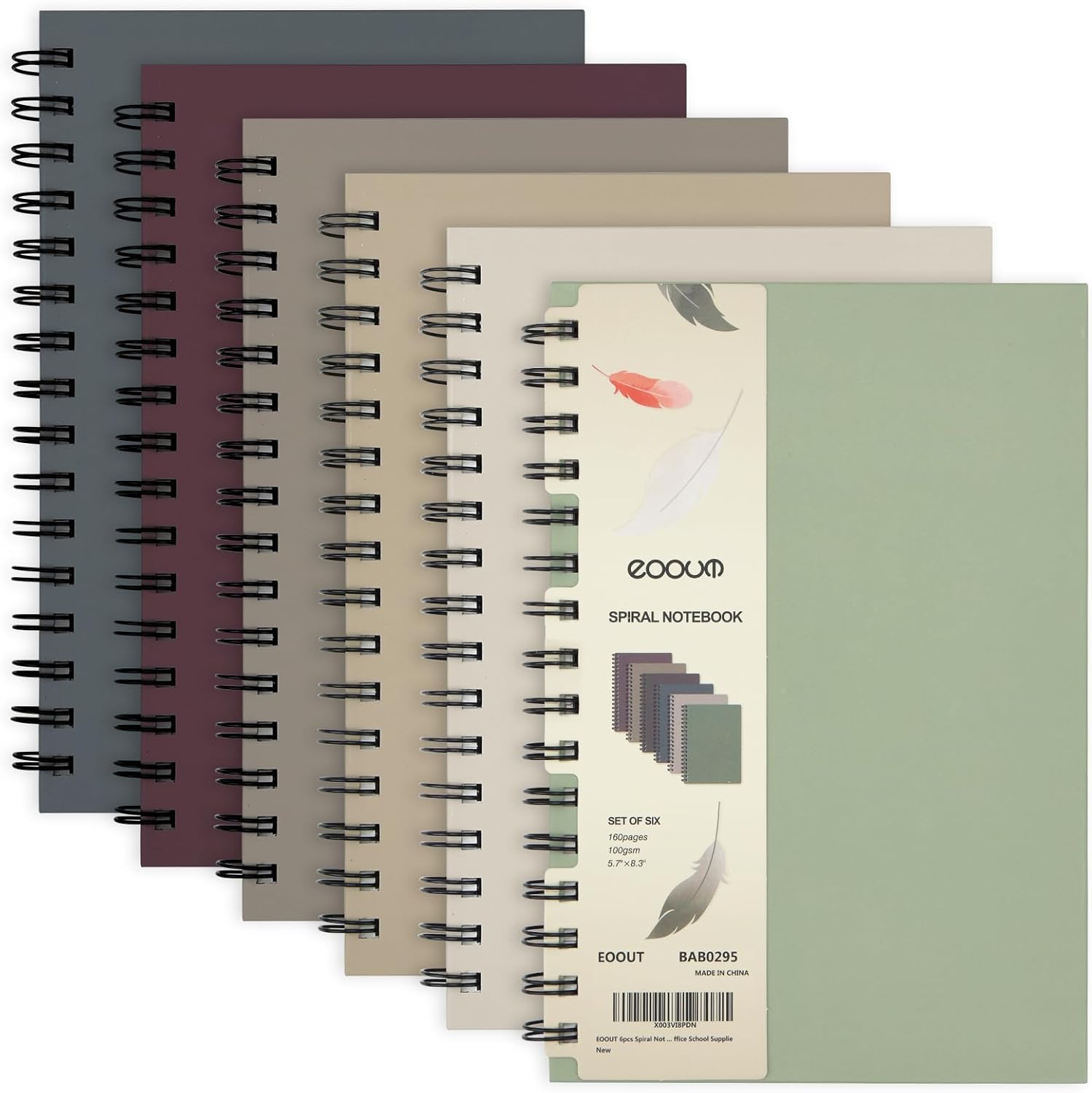 Amazon.com : EOOUT 6pcs Spiral Notebook 5.5” x 8.5” Hardcover College ...
