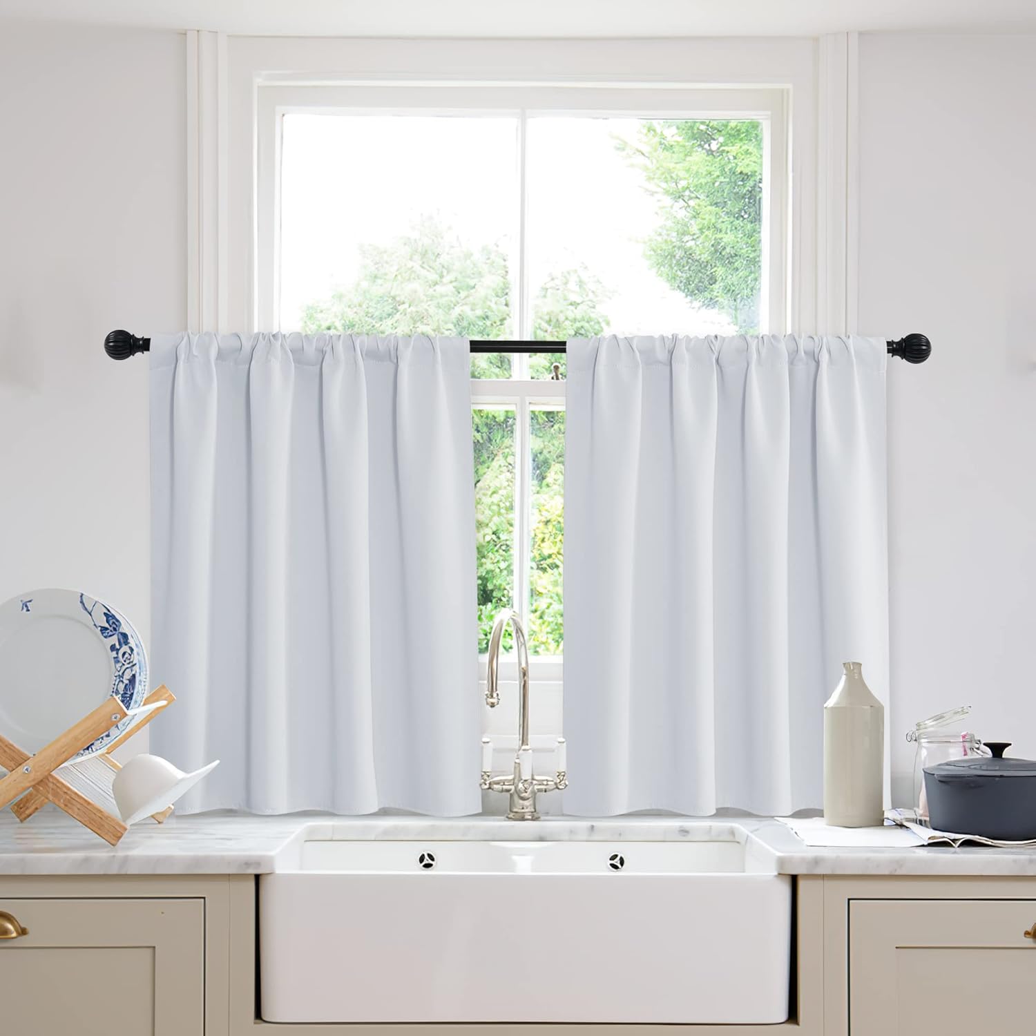 Amazon.com: StangH White Curtains 36 inches for Bedroom, Room Darkening ...