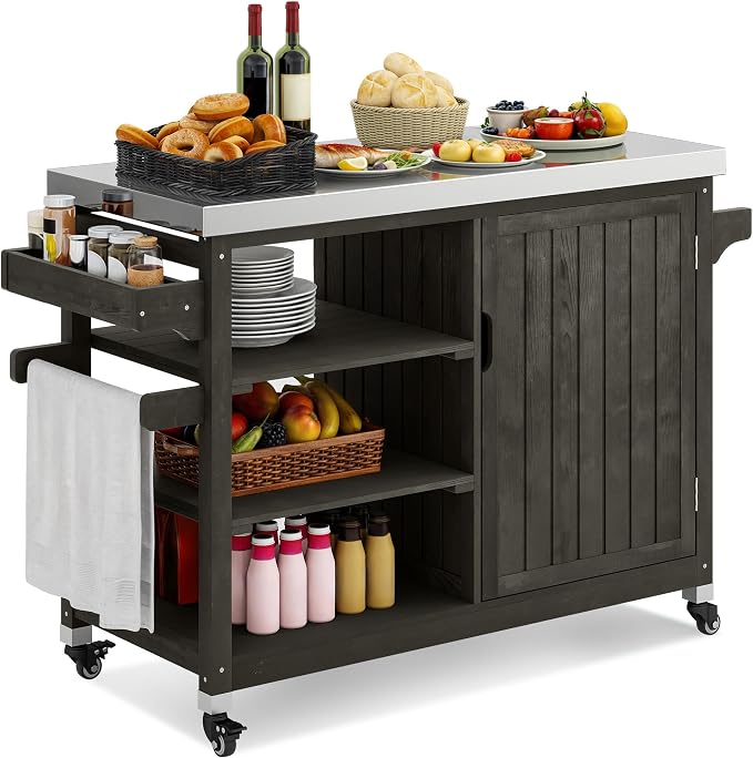 Amazon.com: YITAHOME Solid Wood Patio Bar Table XL Outdoor Storage ...