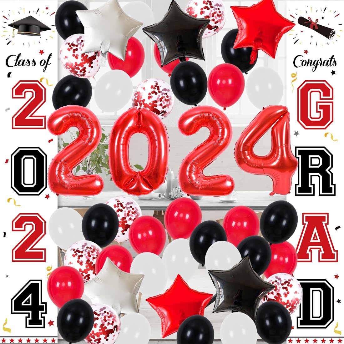 Amazon.com: Graduation Decorations 2024 Red Black Graduation Party ...