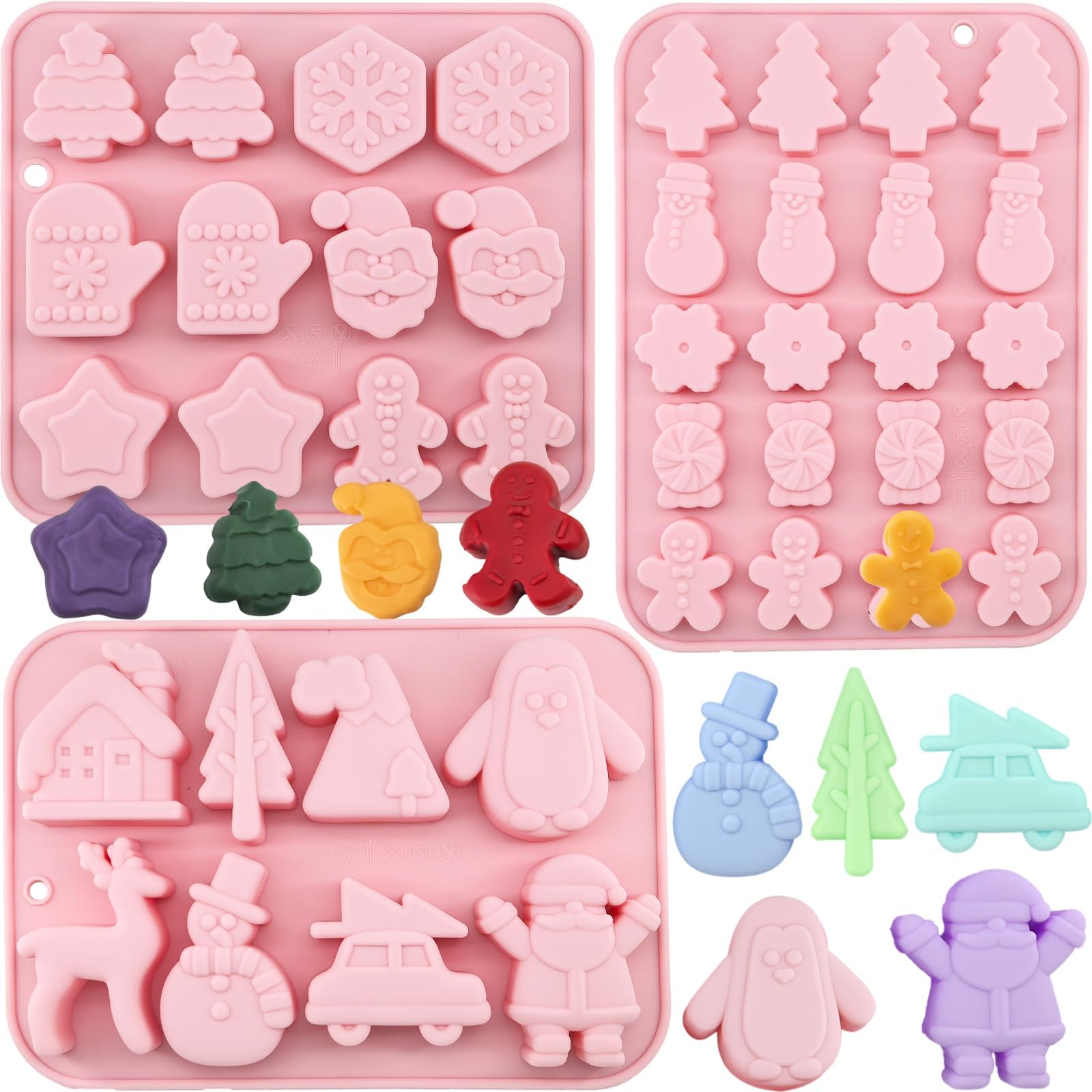 Amazon.com: 3 Pack Christmas Chocolate Molds, Christmas Silicone Candy ...