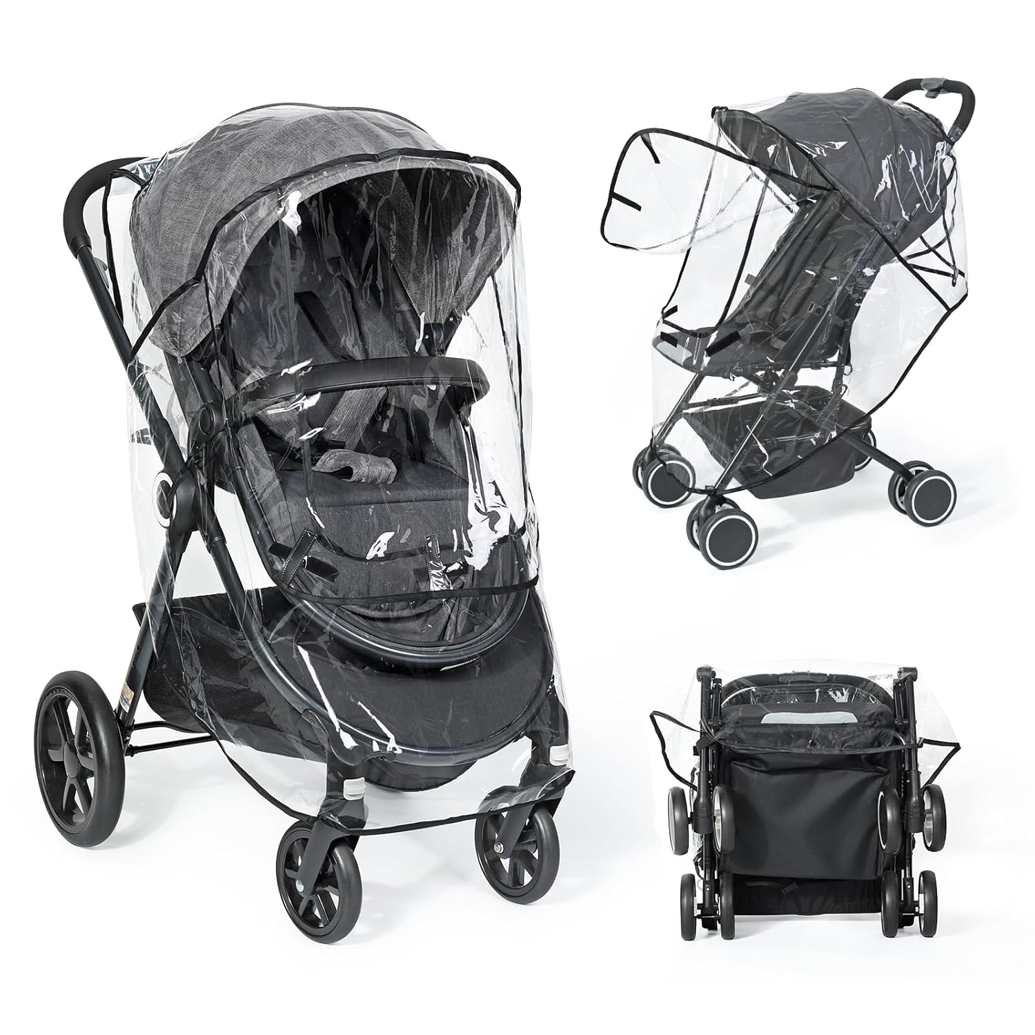 Amazon.com : Universal Clear Stroller Rain Cover, No-zip Waterproof ...