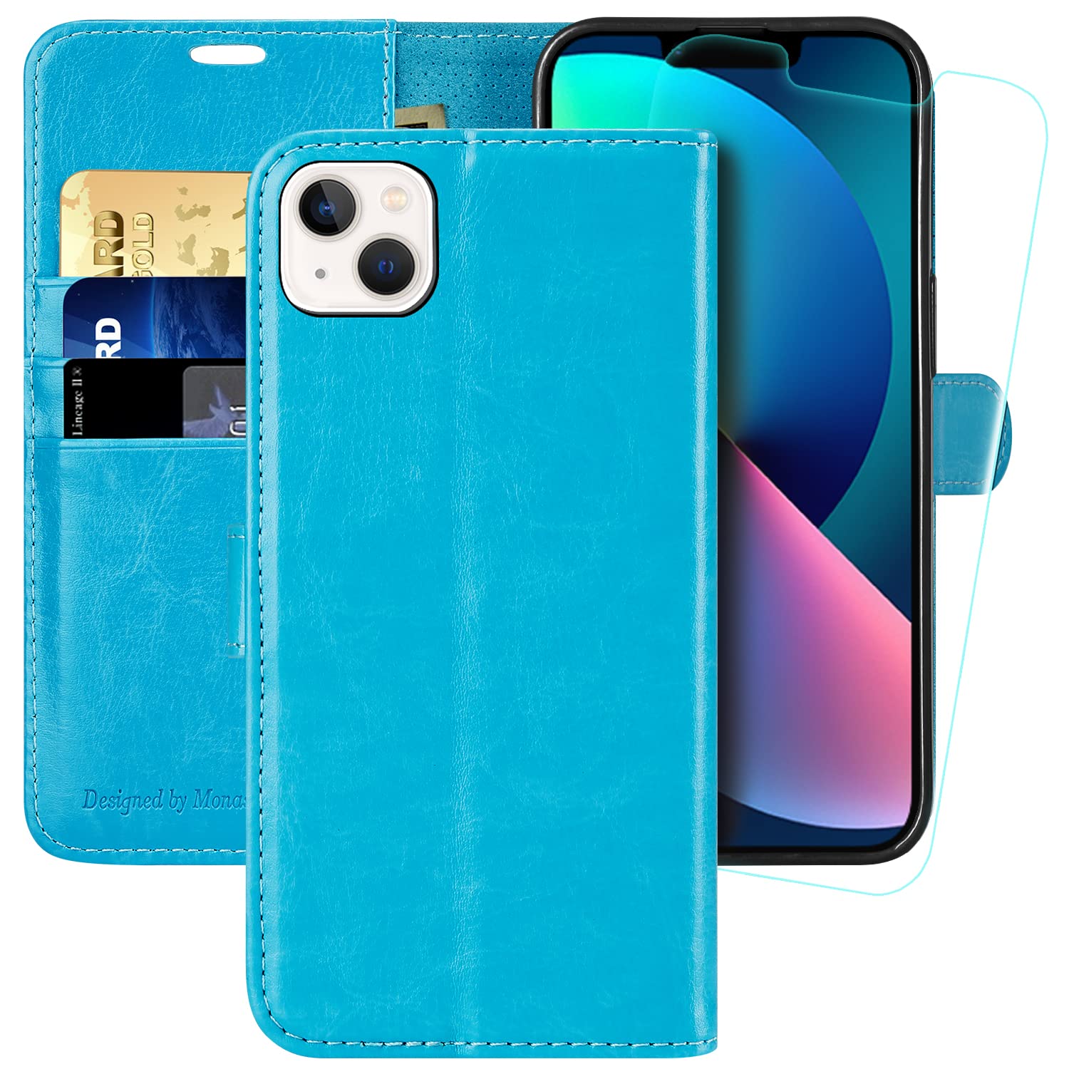 MONASAY Wallet Case for iPhone 13 Mini 5G,5.4-inch[Glass Screen ...