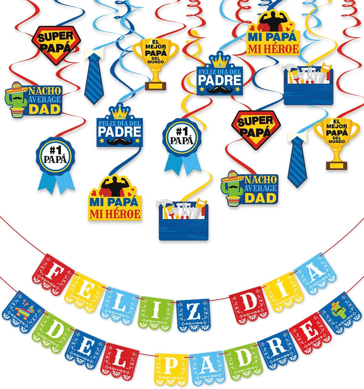 Amazon.com: Feliz Dia Del Padre Banner and Hanging Swirls Set Mexican ...