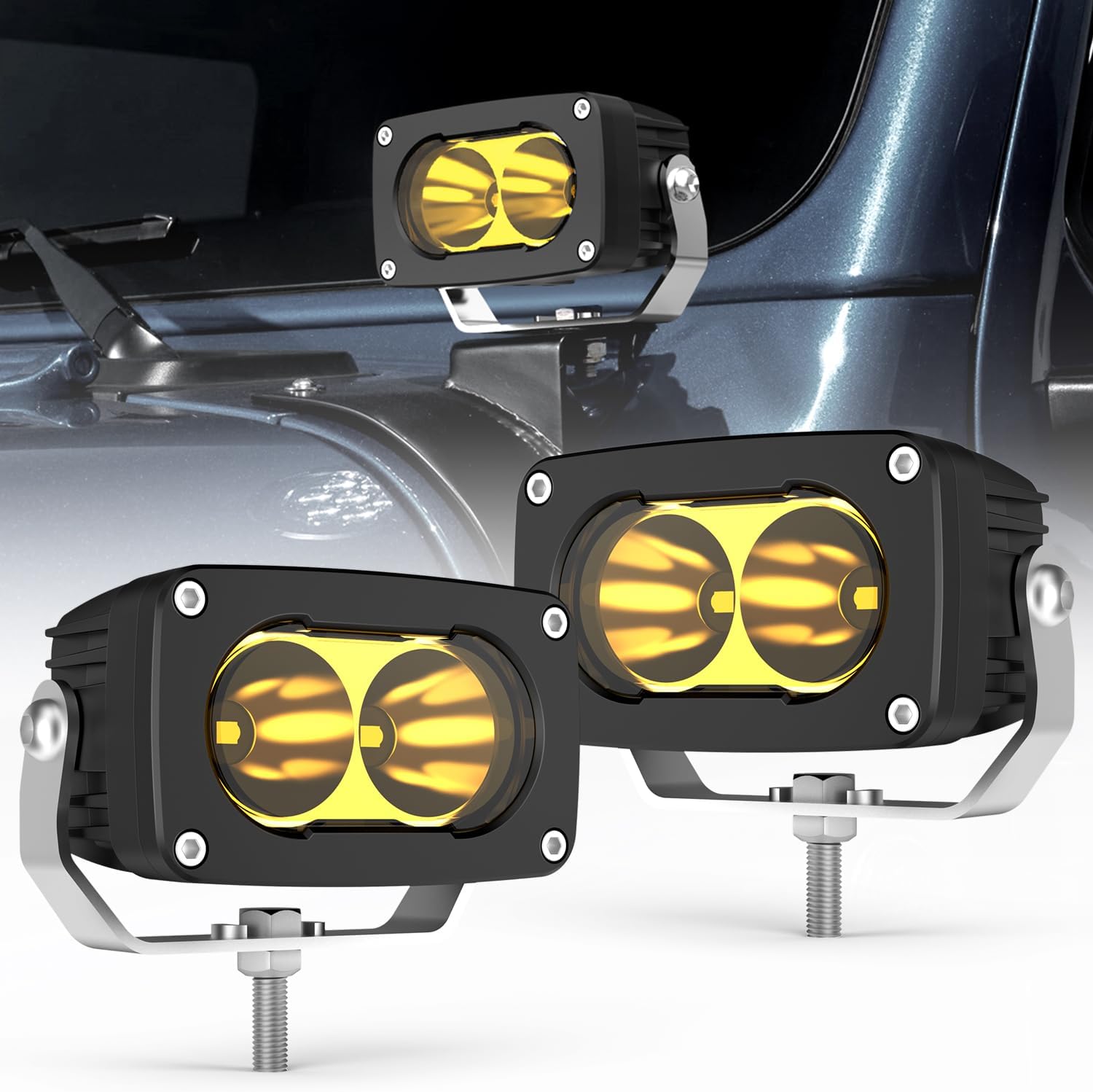 Amazon.com: POLARPRA 3 Inch 90W Amber LED Spot Light Pods, 9000LM ...