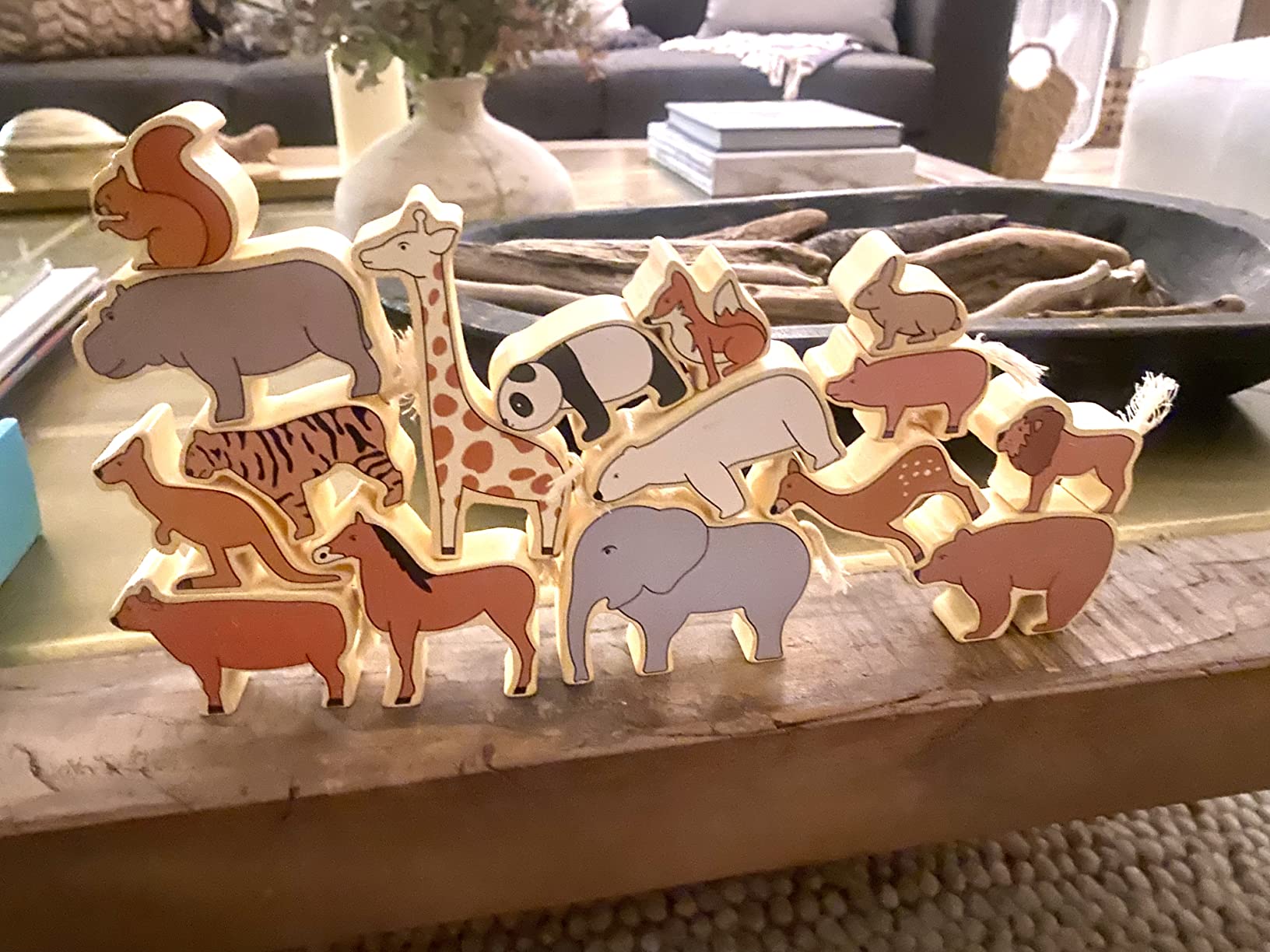 Amazon.com: Xylolin Wooden Zoo Animal Blocks Stacking and Balancing Toy ...