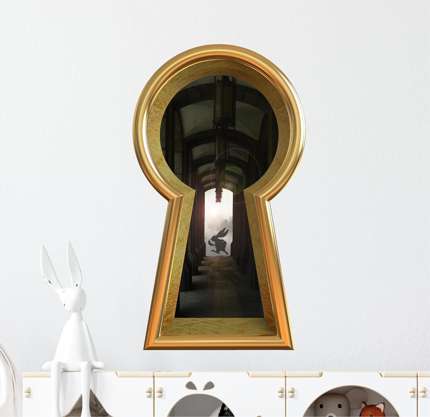 Amazon.com: 3D Keyhole Fabric Wall Decal - Rabbit Running Late ...