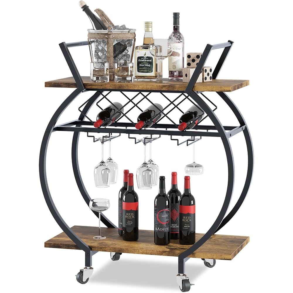 $10/mo - Finance Bar Carts 2 Tiers Rolling Home Serving Cart with Wine ...