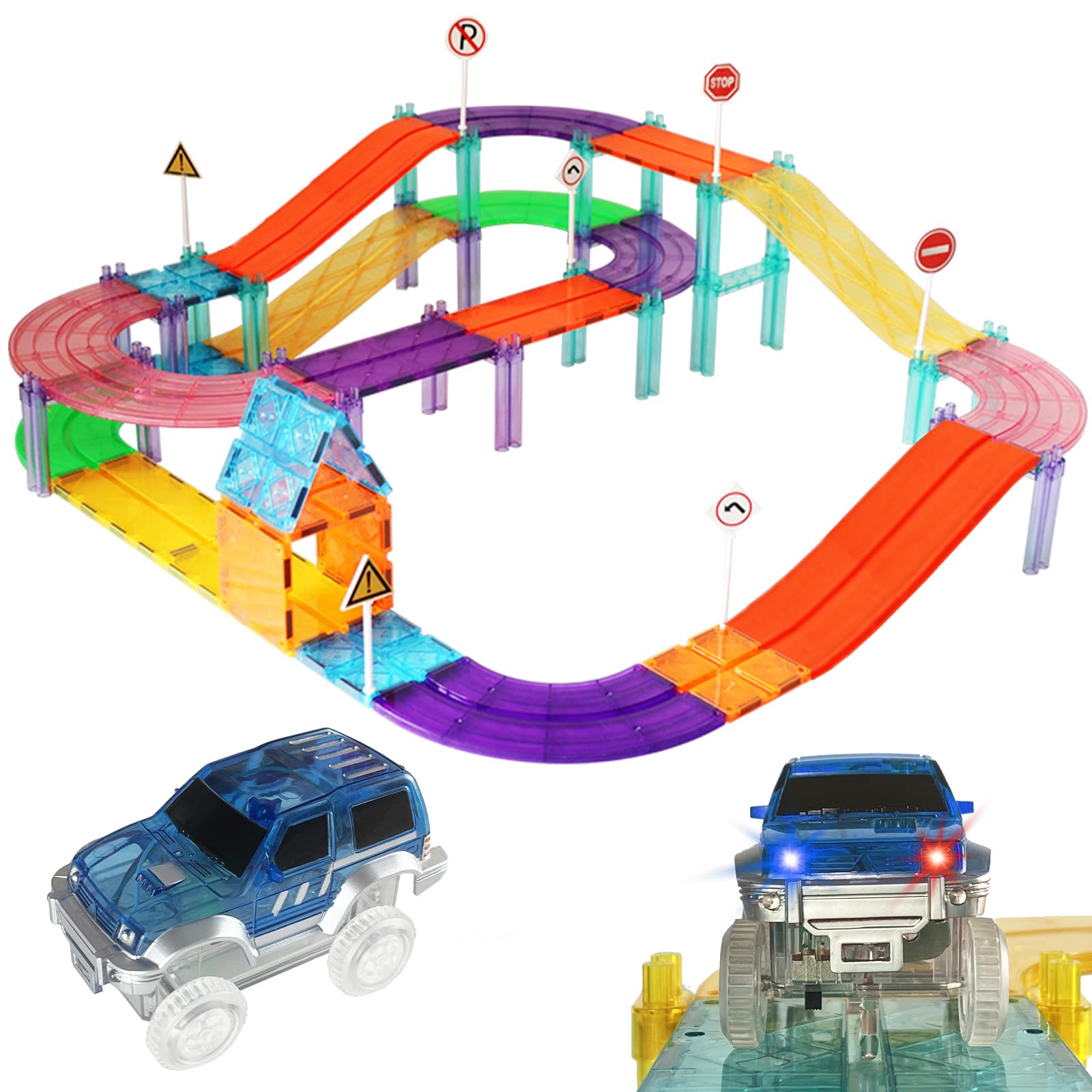 Amazon.com: Magnetic Race Track with Cars, 97PCS Car Building Toys for ...