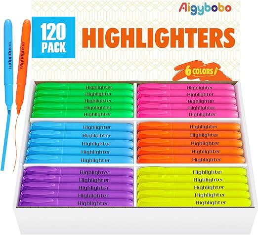 Amazon.com: Aigybobo 120 Pack Highlighters in 6 Assorted Colors, Chisel ...