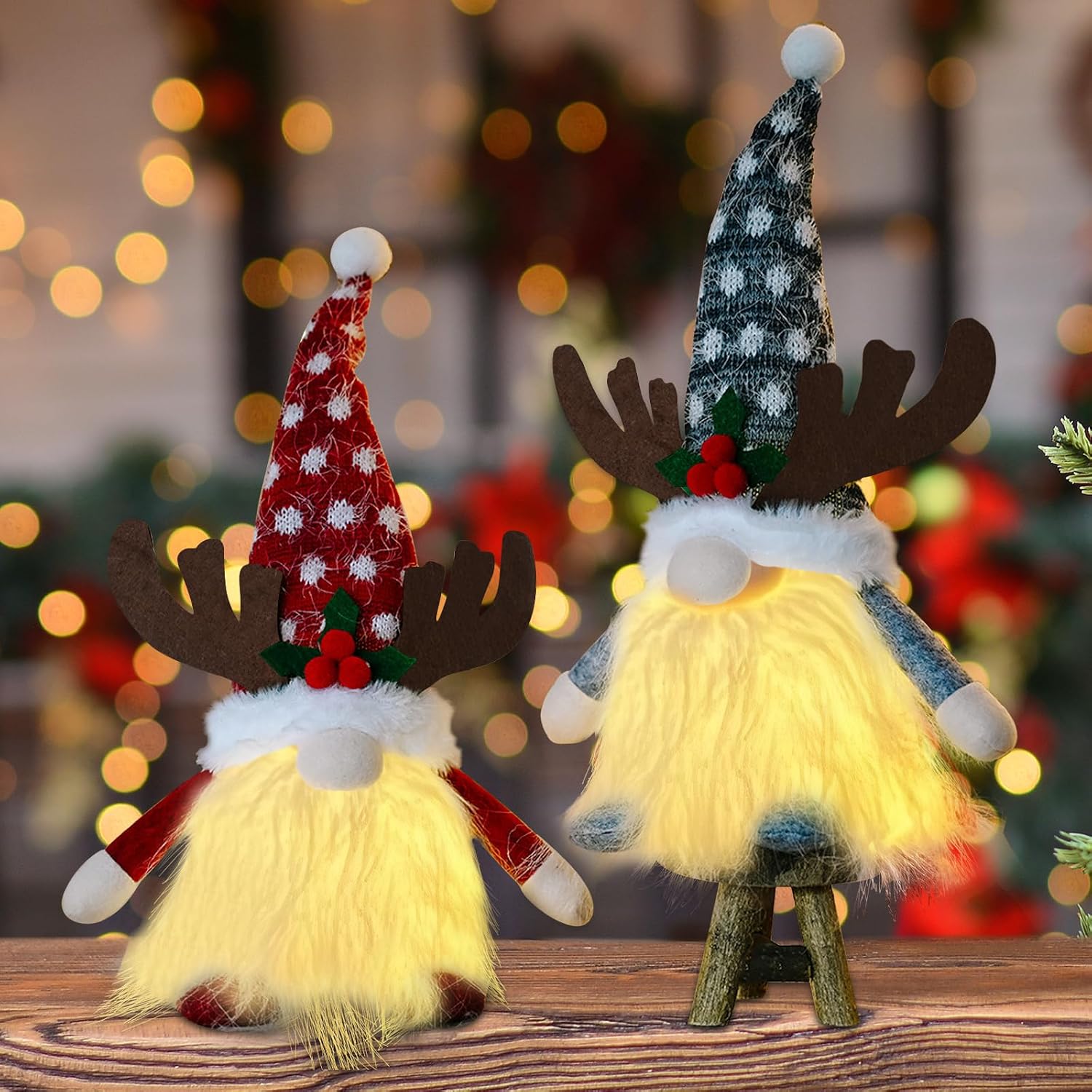 Qoosea 2PCS Christmas Gnomes with Light Christmas Decorations Indoor ...