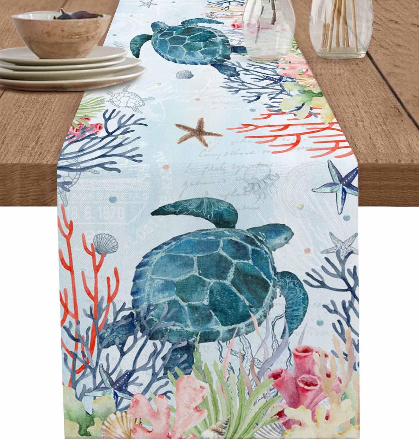 Amazon.com: Blue Turtle Octopus Seahorse Table Runner Dresser Coastal ...