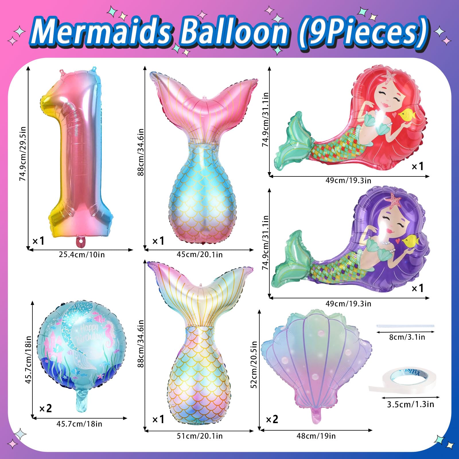 Snapklik.com : 5th Mermaid Birthday Decoration 9 Pcs Mermaid Balloons ...