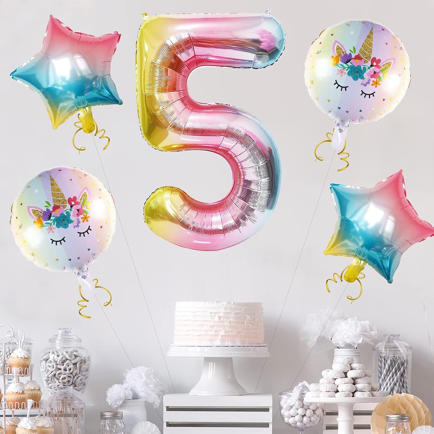 Number 5 Balloon Gradient, Large 40 inch Rainbow Foil Number Digital ...