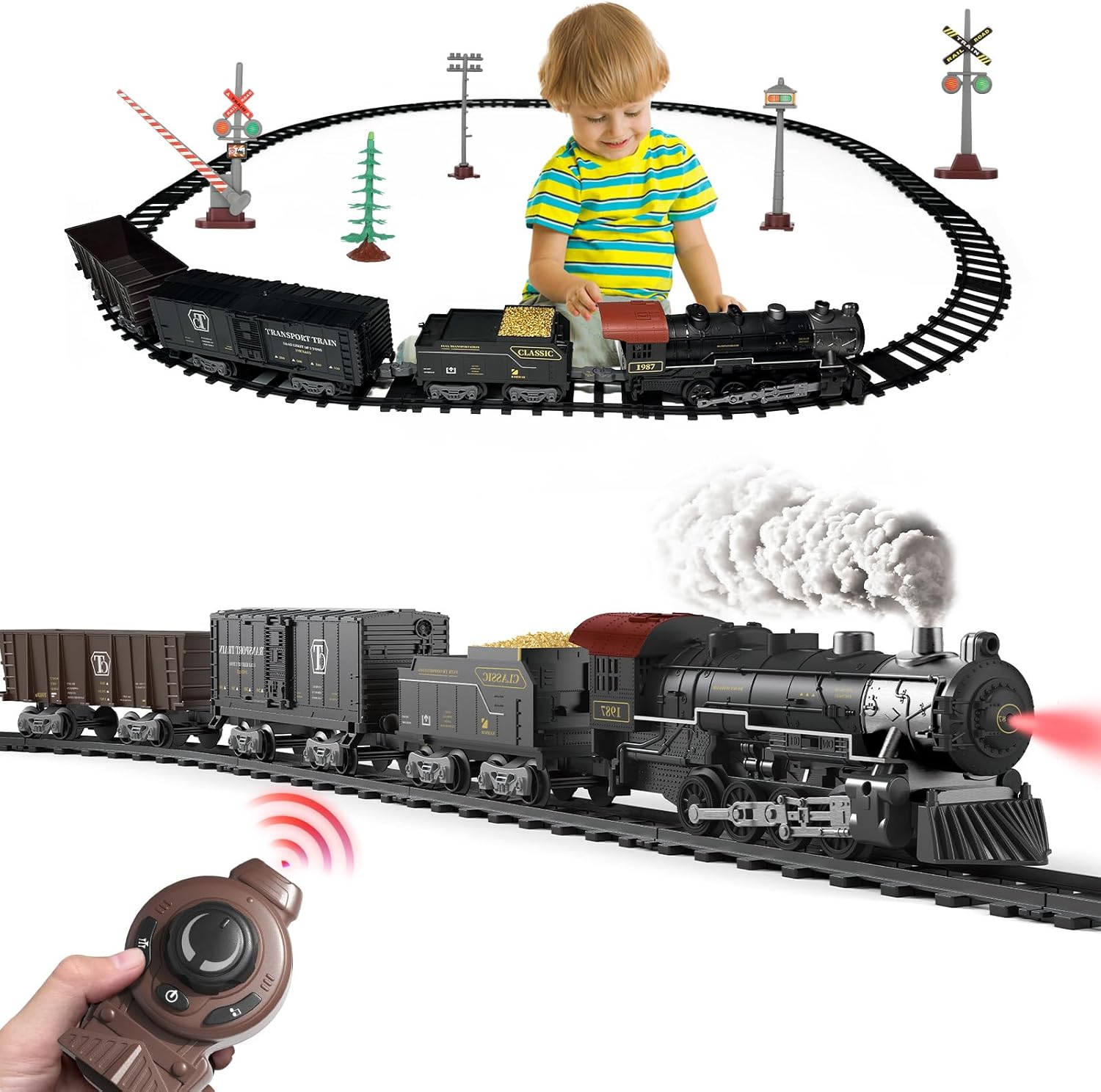 Amazon.com: Electric Train Set Toy with Remote Control,Smoke and Sound ...