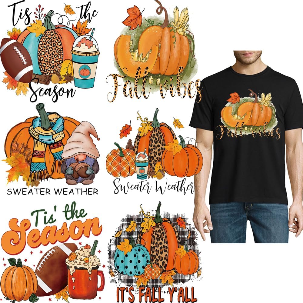 Amazon.com: 9 Sheets Fall Iron On Transfers for T-Shirts,Thanksgiving ...